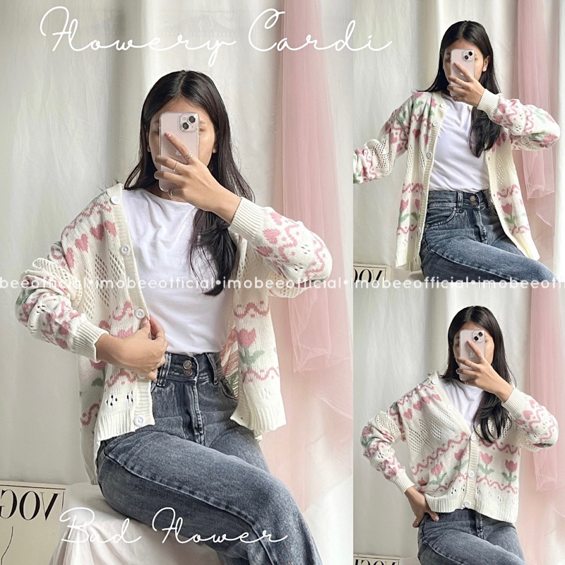 Jual FLOWERY CARDIGAN // FLOWER KNIT RAJUT CARDI BUNGA KOREA AESTHETIC | Shopee Indonesia