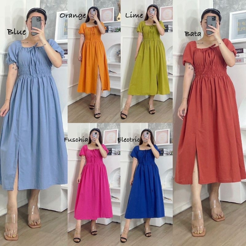 Jual CJ Dress #2184 Isabelle Puffy Smocked Midi Dress Premium | Shopee ...