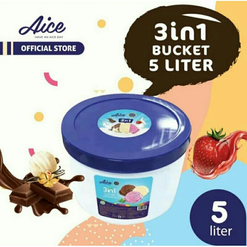 Jual ICE CREAM AICE 5 liter 3 rasa cokelat, strawberry dan vanilla ...