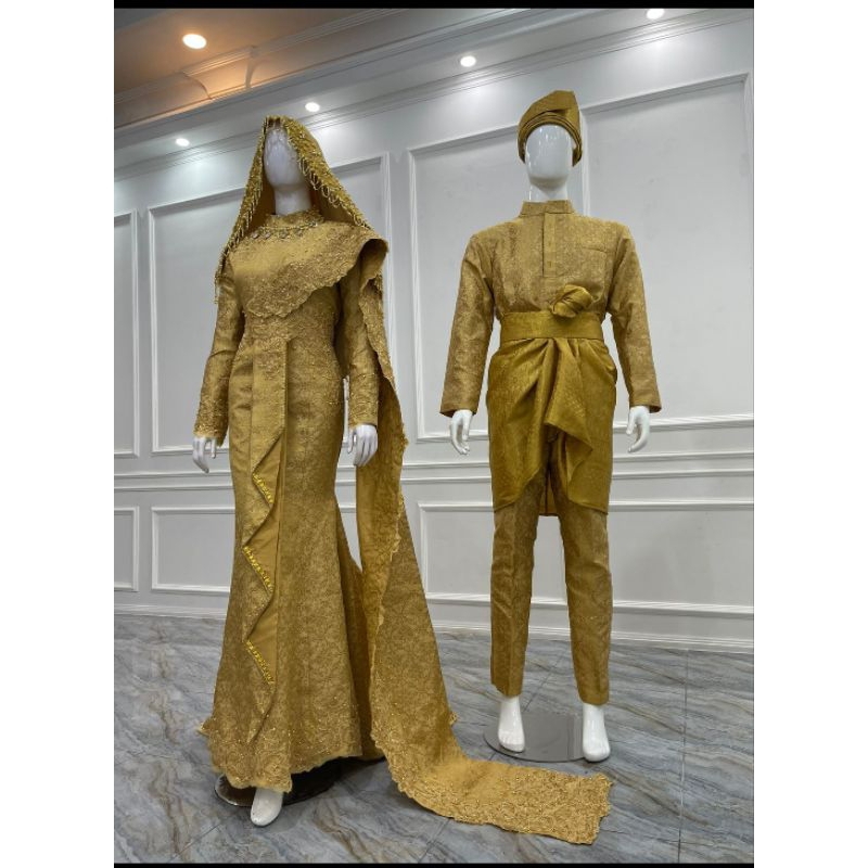 Jual GAUN PENGANTIN SLIM SONGKET PREMIUM//SONGKET COUPLE ADAT MELAYU ...