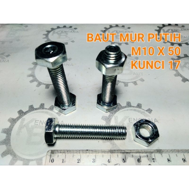 Jual BAUT MUR M10 X 50 PUTIH / BAUT MUR M10 X 50 GALVANIS / BMP M10 X 50 KUNCI 17 PANJANG 5 CM ...