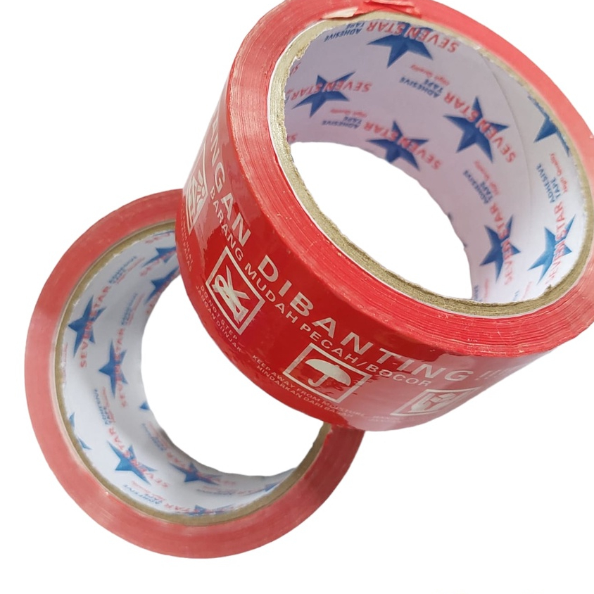 Jual Lakban Fragile Merah Merk Seven Star Panjang Real 50 Meter Lebar 4 ...