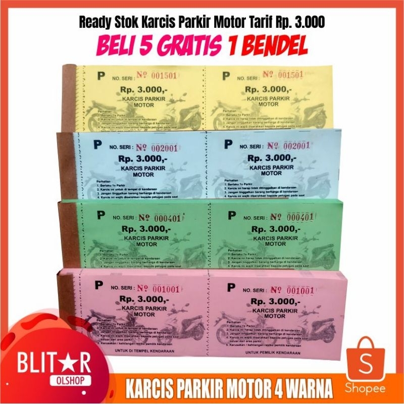 Jual Karcis Parkir Motor Tarif 3000 Kertas Warna Best Seller | Shopee ...