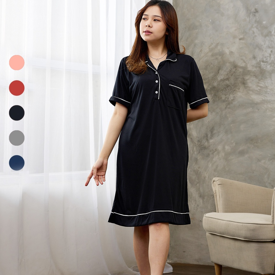 Jual Moon Alice Premium Daster Kancing Terusan Piyama Dress Berkerah ...
