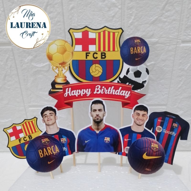 Jual topper birthday cake hiasan kue ulang tahun tema bola barcelona ...