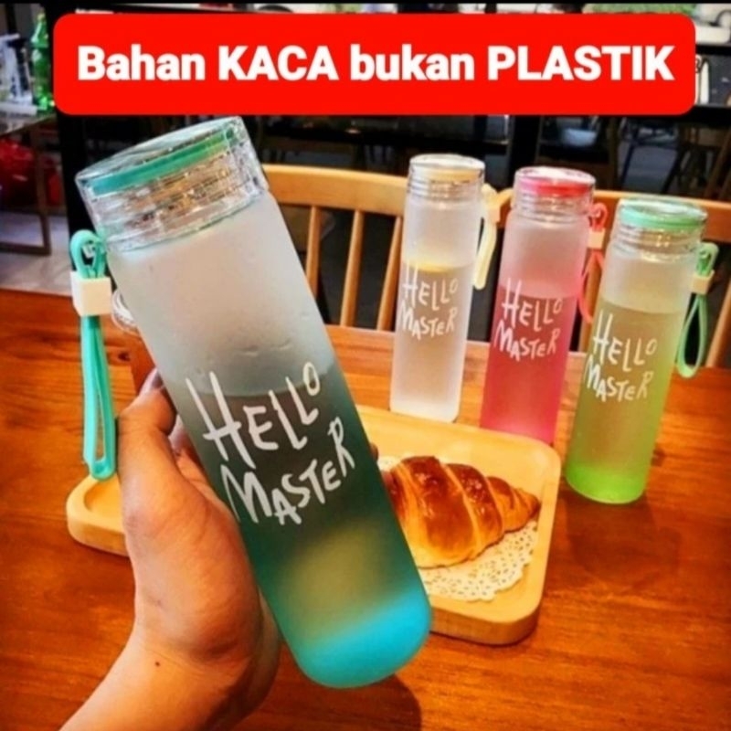 Jual Botol minum kaca gradasi warna Hello master tali warna GO GREEN my ...