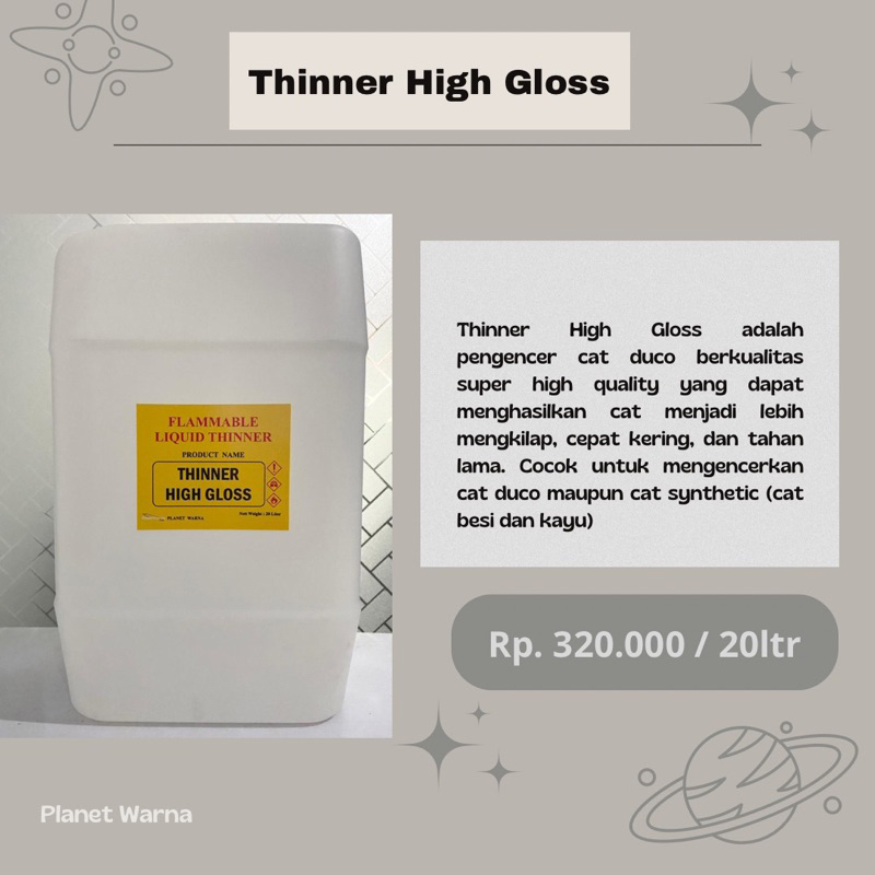 Jual Thinner High Gloss 1 Liter ( Pengencer Cat Duco ) | Shopee Indonesia