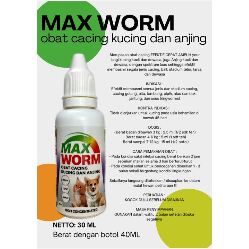 Jual MAX WORM DROP 30 ML OBAT CACING UNTUK KUCING KITTEN DAN DEWASA ...