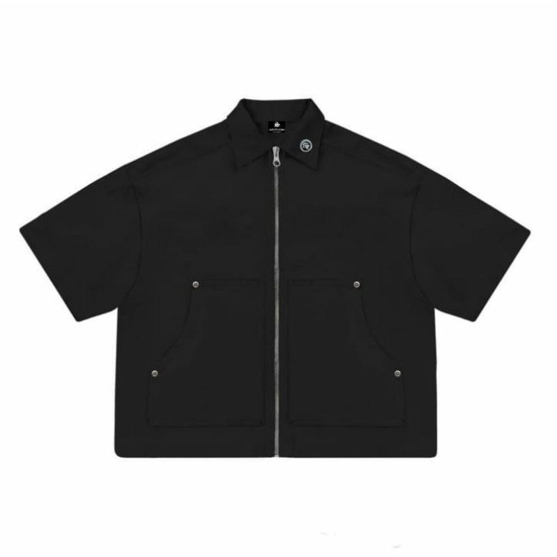 Jual Satisfaction Boxy Work Shirt Zipper Polos Black | Shopee Indonesia
