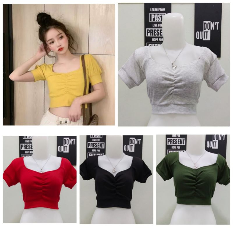 Jual ven fashion79 Fiore Rib Crop Top /Vneck Pendek Korean Crop Top ...