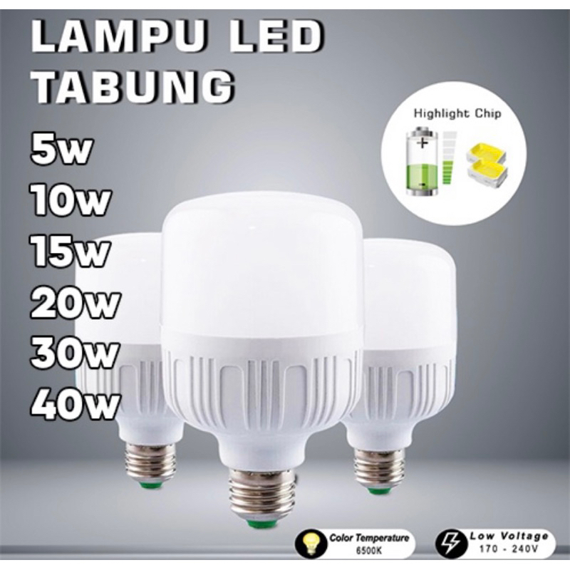 Jual Lampu LED 5W 10W 15W 20W 30W 40W 50W 60W Bulb Jumbo Tabung Kapsul Terang Putih | Shopee ...