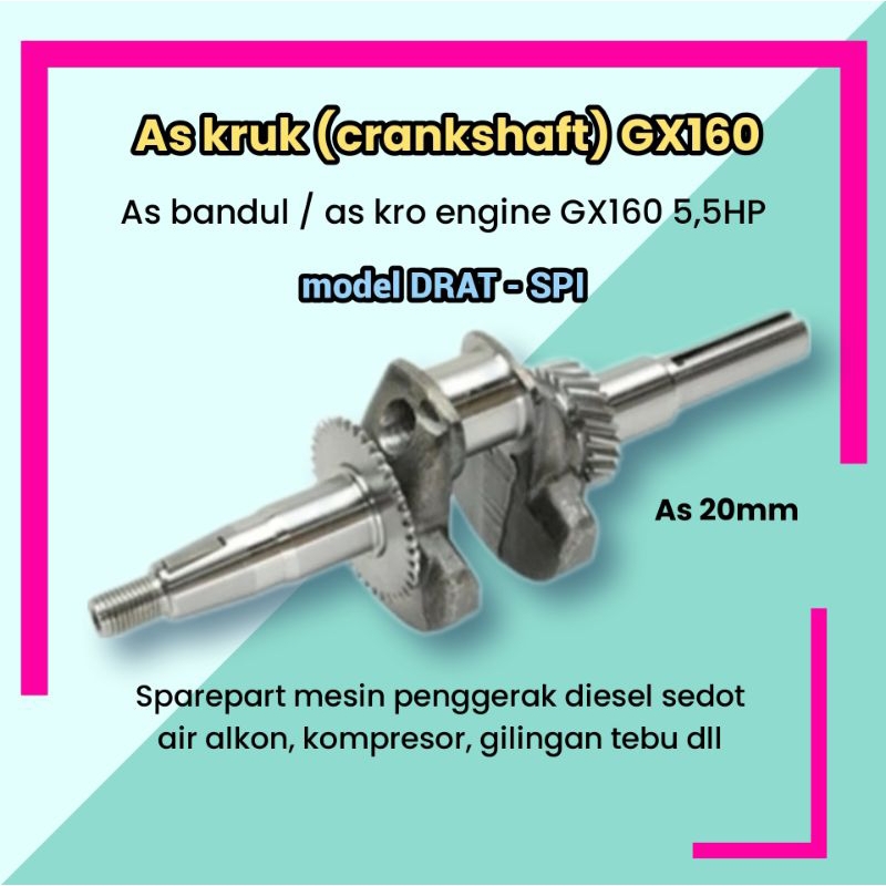 Jual As kruk engine GX 160 (5,5hp) drat spi | crankshaft as mesin ...