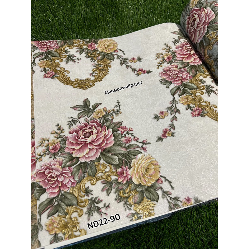 Jual Wallpaper Dinding Bunga Shabby Untaian Mewah Gold Pink Merah Bata ...