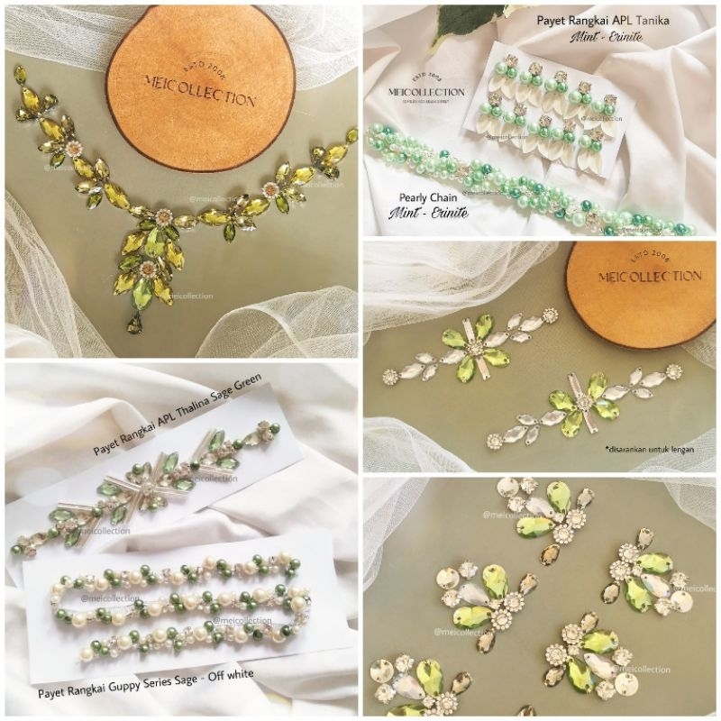 Jual payet rangkai mutiara bunga 3d KOMPILASI mint / green / hijau sage ...