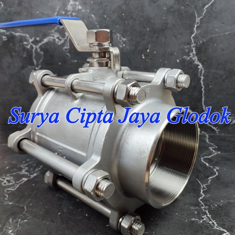Jual Stop kran/ball valve 4" SANKYO stop kran stainless anti karat type 3pc size 4 inch full ...