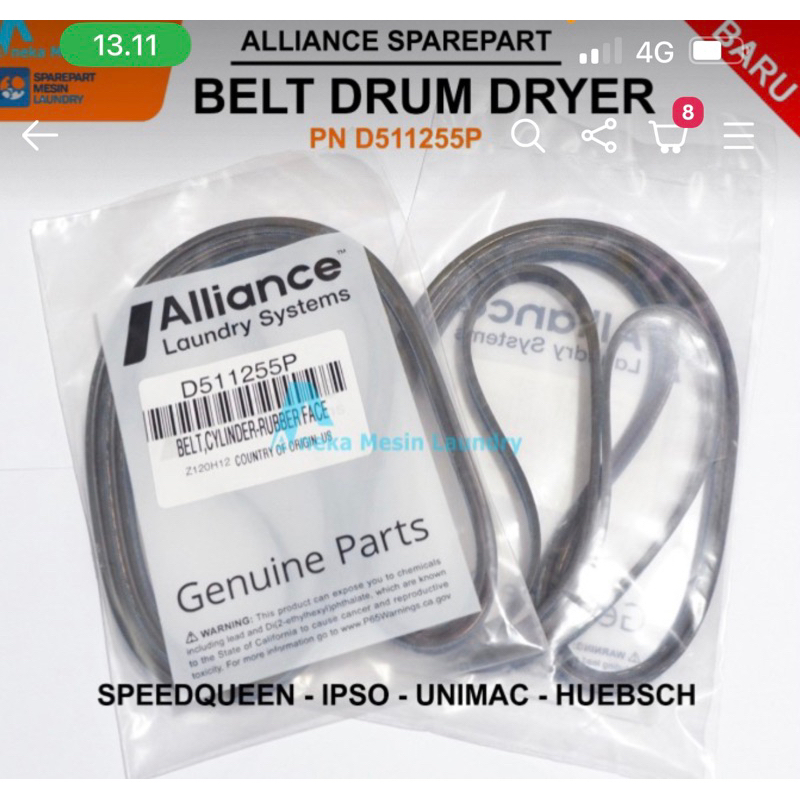 Jual Belt Dryer SpeedQueen IPSO Unimac Original Alliance D511255P ...