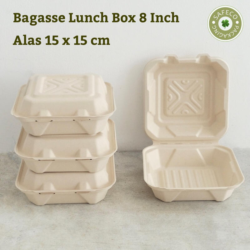 Jual Bagasse Burger Box Besar 8 x 8 Inch Kotak Tempat Makanan Lunchbox ...