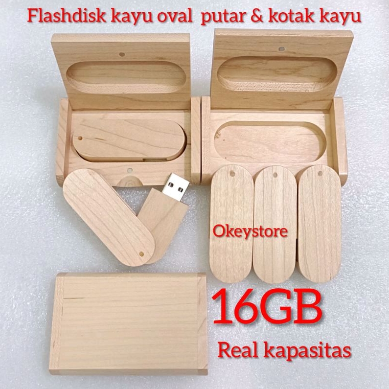 Jual FLASHDISK 8GB 16GB 32GB KAYU OVAL PUTAR + KOTAK KAYU UPSLIDE REAL ...