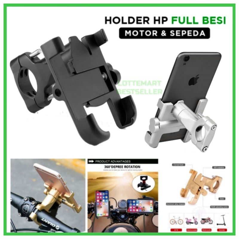 Jual HOLDER HP MOTOR STANG BAHAN BESI FULL METAL ALUMINUM UNIVERSAL ...