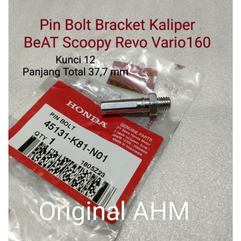 Jual Pin Bolt Bracket Kaliper BeAT Scoopy Revo Vario160 Ori AHM 45131 ...