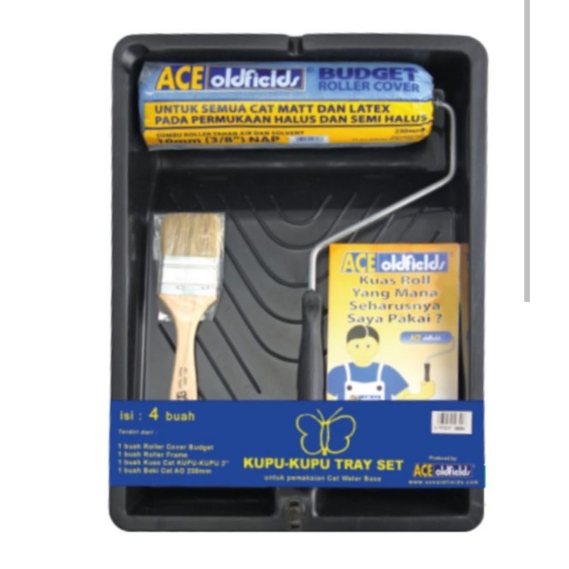 Jual Ace oldfields kupu kupu tray set,bak cat +kuas rol +kuas lengkap ace,paket kuas rol lengkap ...