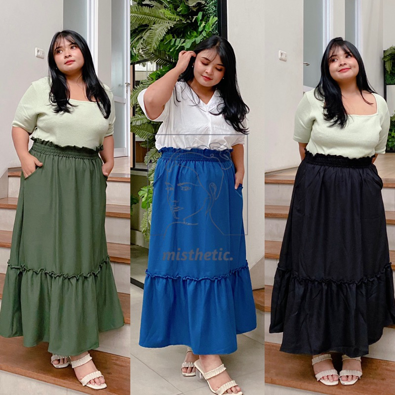 Jual Alisa Skirt - Super Jumbo - Rok Maxi Pinggang Karet | Big Size ...