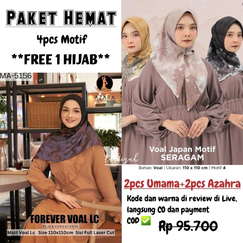 Jual 4+1 Hijab (PAKET HEMAT) segi empat MOTIF Umama dan Azahra Free ...
