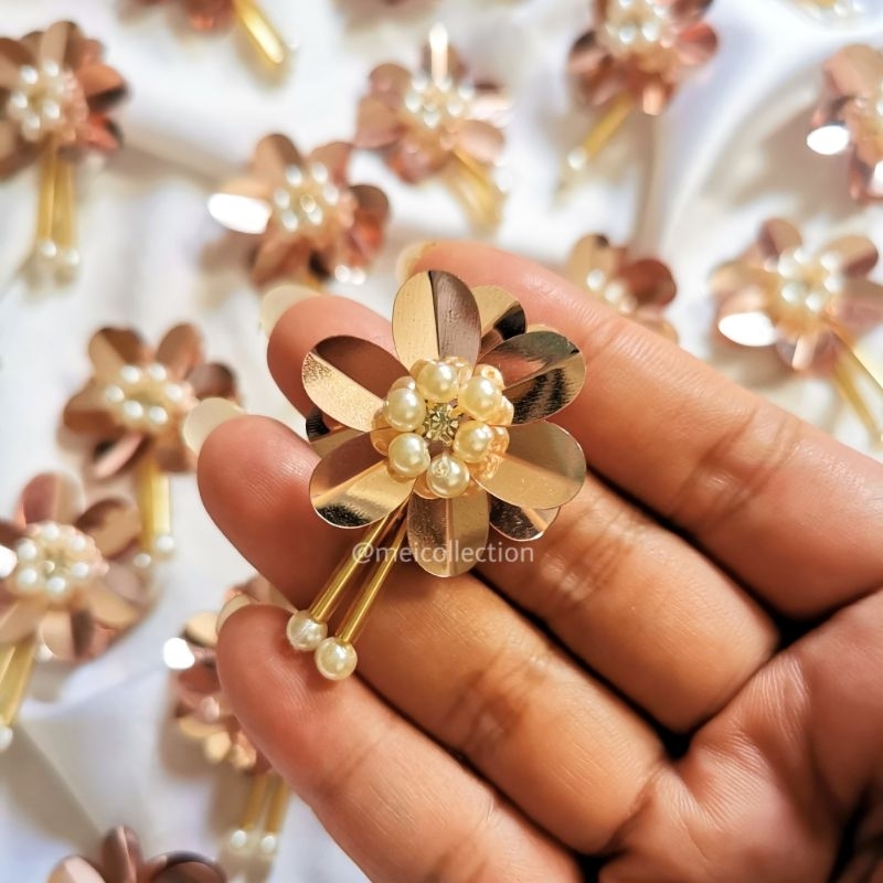Jual payet bunga 3d rose gold mutiara bambu panjang APL bunga oval ...
