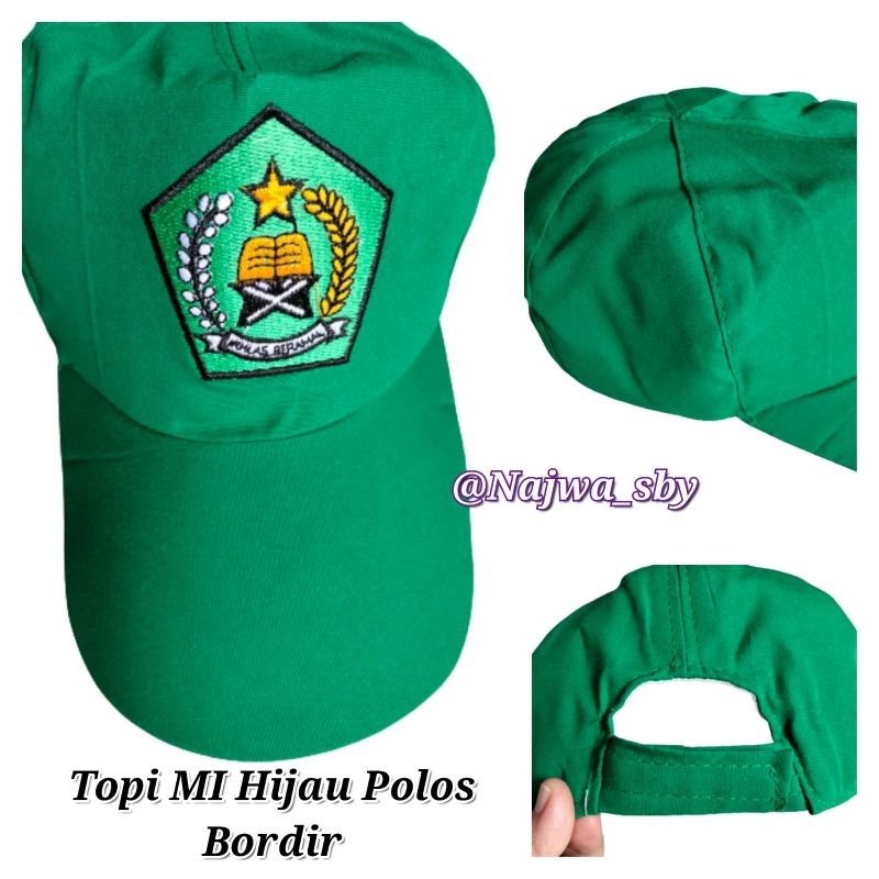 Jual TOPI MI HIJAU POLOS BORDIR ( PEREKAT ) | Shopee Indonesia