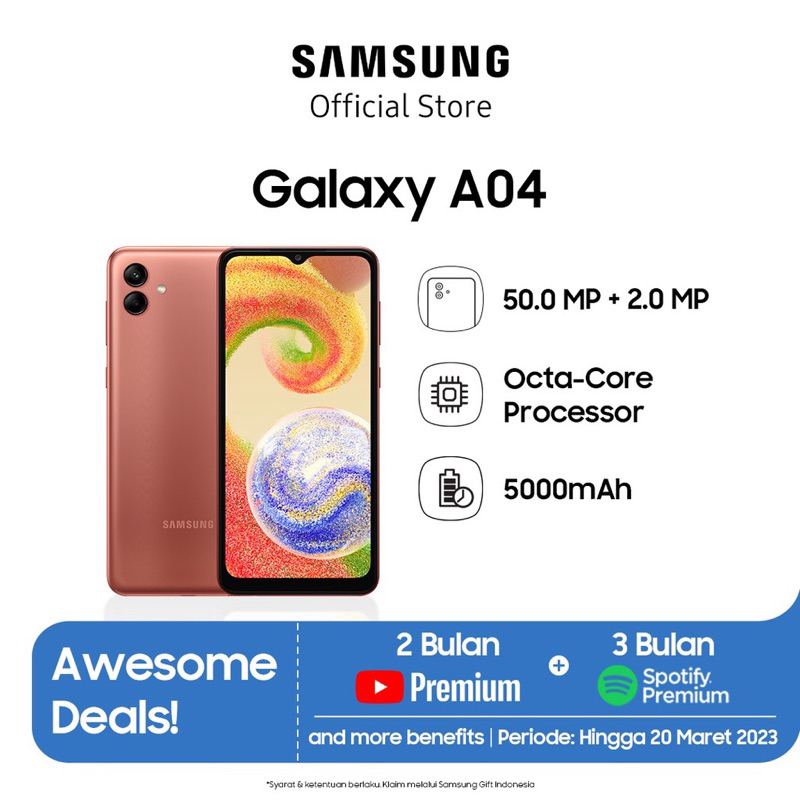 Jual SAMSUNG A04 RAM 4/64 gb ! 100% BARU DAN BERGARANSI RESMI ...