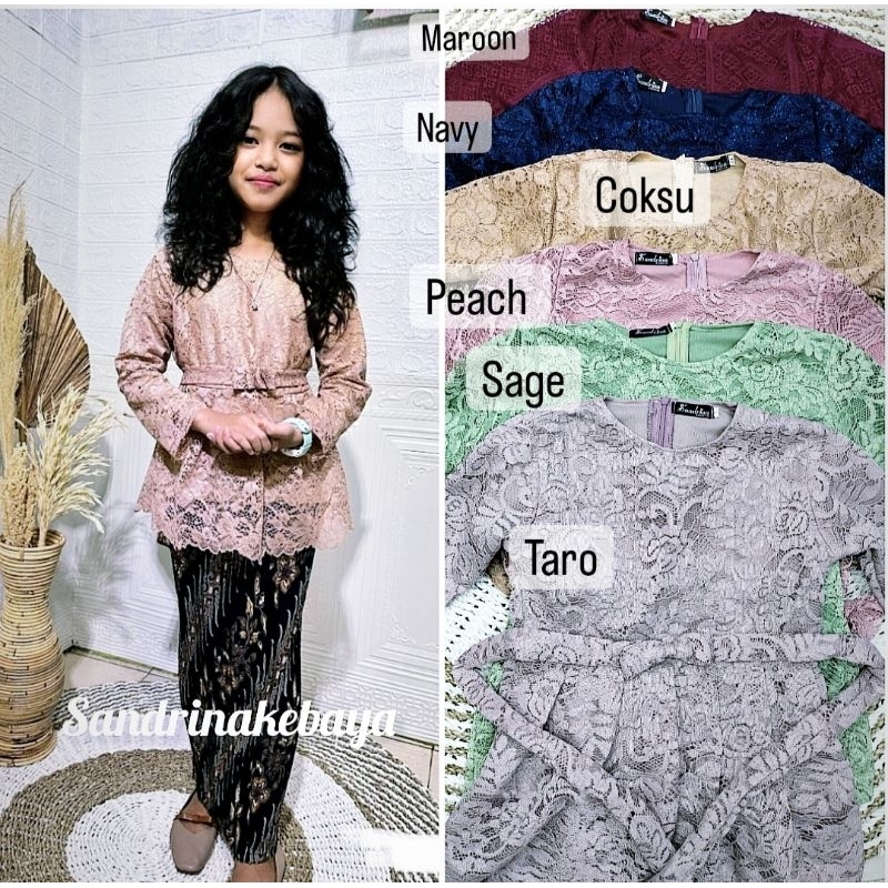 Jual setelan kebaya anak brokat pita rok plisket 4-12 tahun/kebaya anak kutubaru dan rok ...