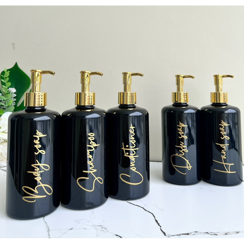 Jual botol hitam glossy N28 500ml GOLD NEW pump gold luxury . aesthetic ...