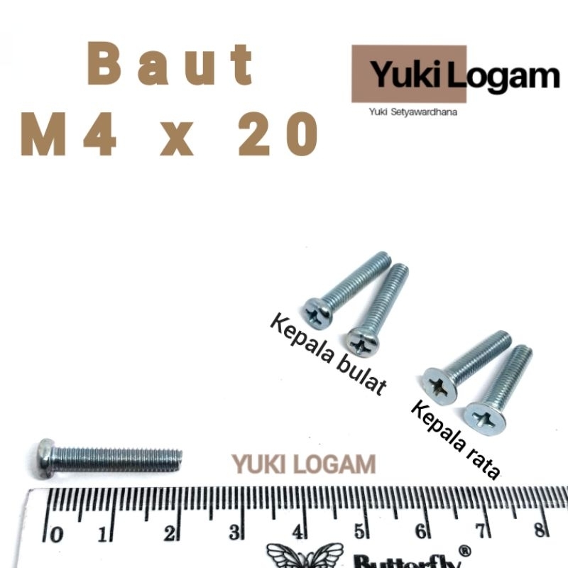 Jual 100 pcs baut M4 x 20 kepala bulat atau kepala rata | Shopee Indonesia