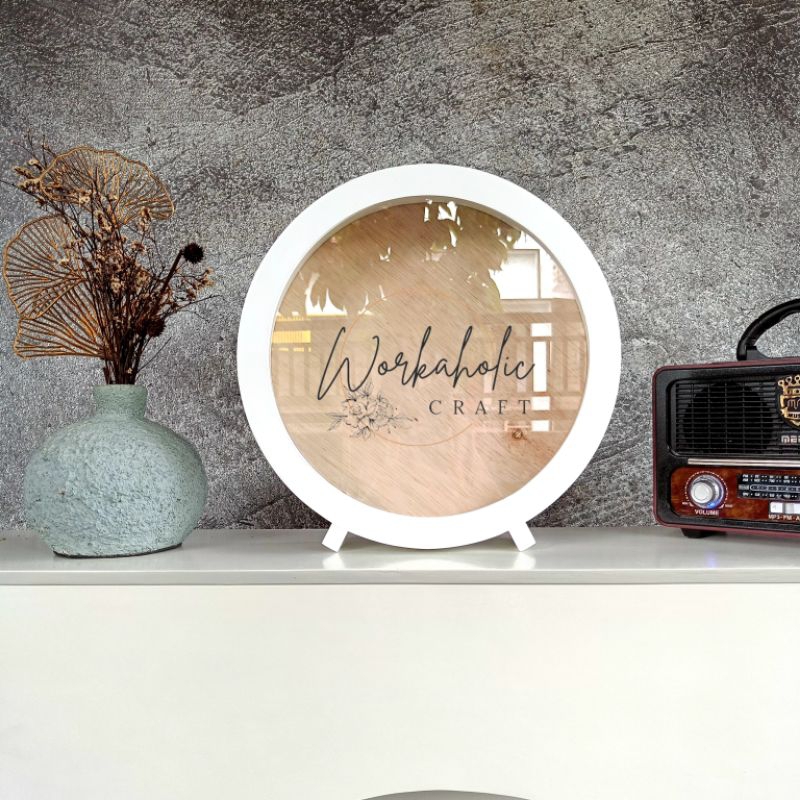 Jual Frame Putih Bulat Kaki Penyangga Pigura Mahar Akrilik Bahan ...