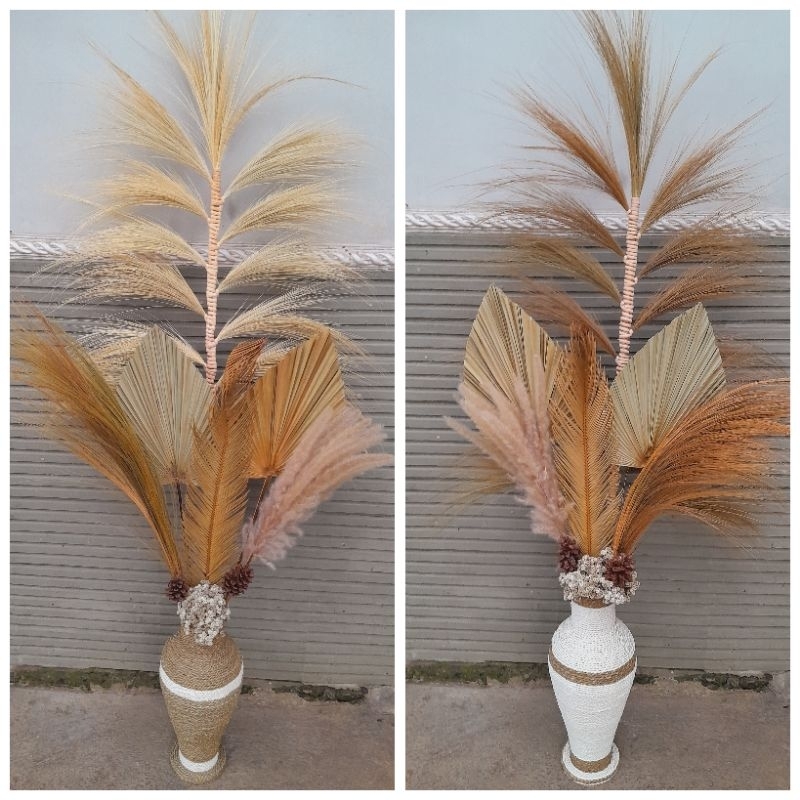 Jual set premium bunga kering rayung stik dan vas 50cm dekorasi rustik ...