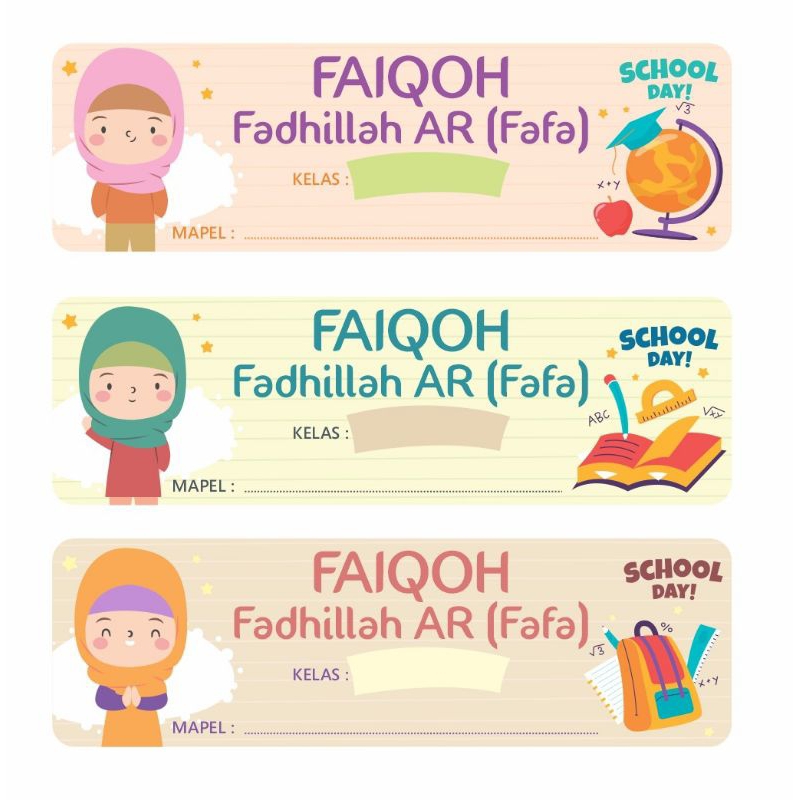 Jual PO Sticker Label Nama Buku tema : Chibi Hijab Girls (isi 50 lbr ...