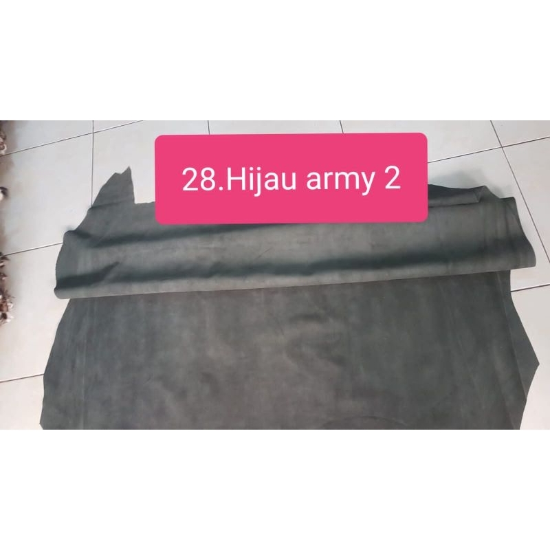 Jual Bahan Kulit Sapi Lembaran jenis Suede warna Hijau.Army 2 kualitas ...