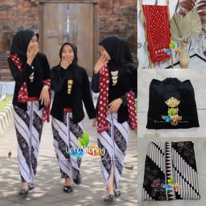 Jual [1Set] Kebaya + Jarik + Selendang Jumputan || Motif Lereng Kembang ...