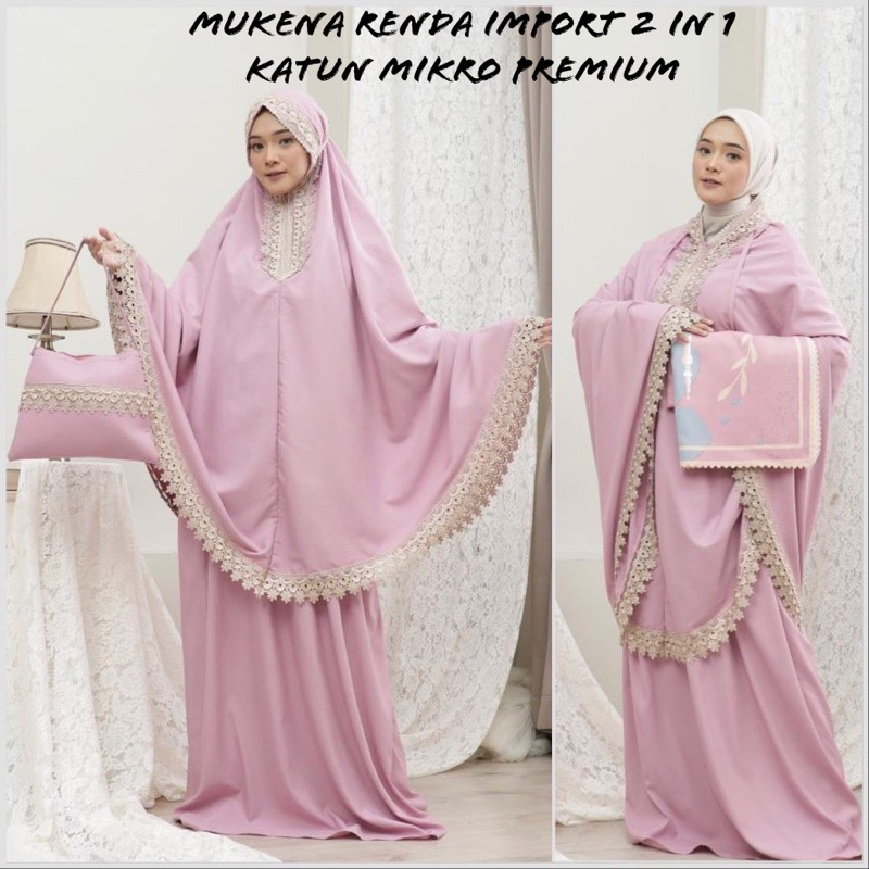 Jual MUKENA RENDA IMPORT 2 in 1 Mukenah Dewasa Katun mikro Premium 2in1 ...