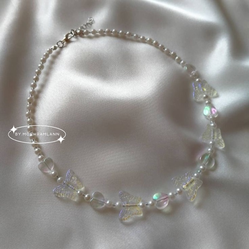 Jual Kalung Mutiara Manik Love + Kupu Bening Transparan / Pearl ...