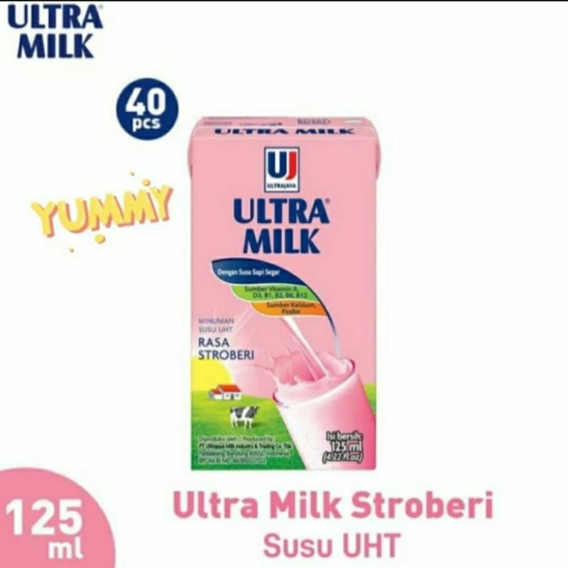 Jual [per Carton] Ultra susu uht 125 ml strawberry | dus isi 40 pcs ...