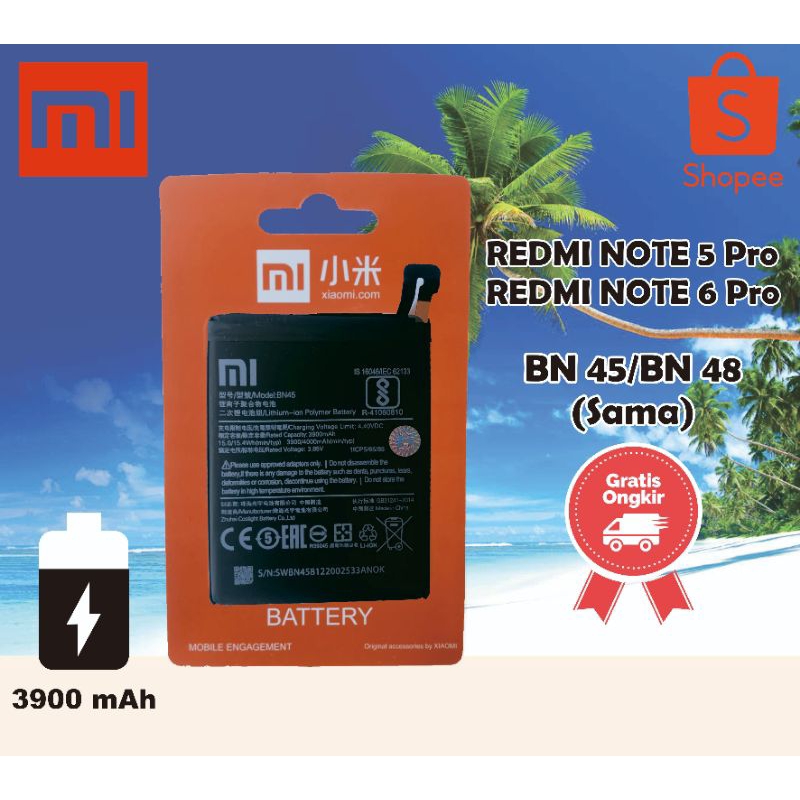 Jual BATTERY XIAOMI REDMI NOTE 5 PRO note 5 BN45 / BN 48 original ...