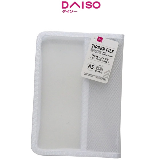Jual Daiso A5 Zipper File White with Internal Pocket | Shopee Indonesia