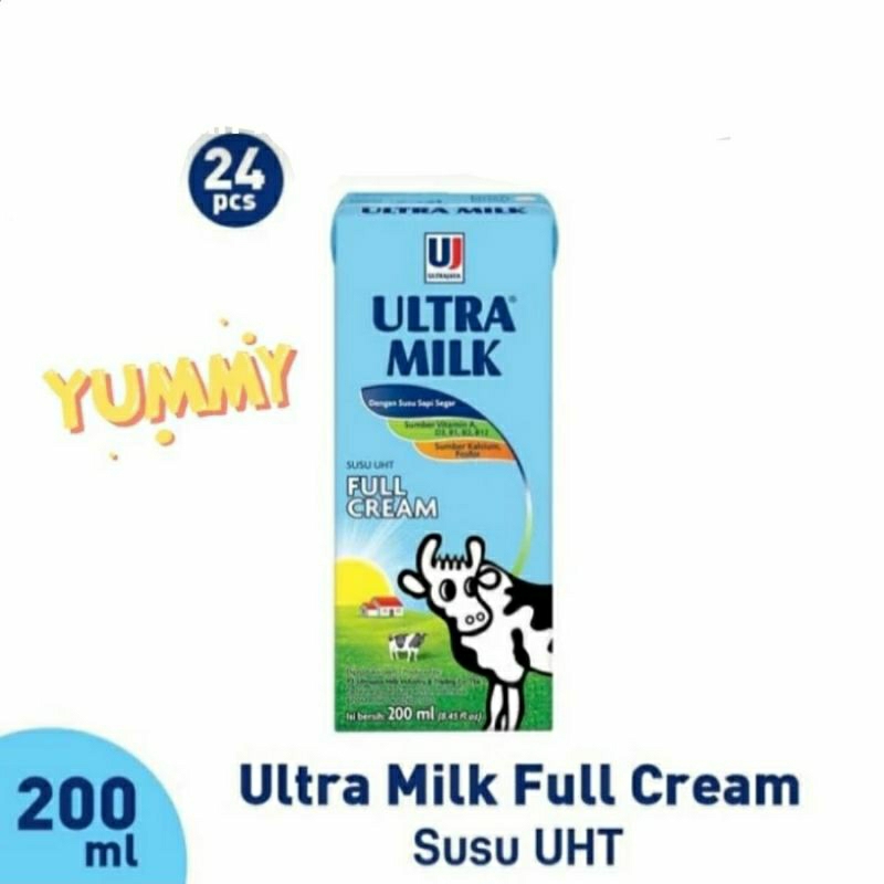 Jual ultra susu uht full cream 200 ml carton | 1 dus isi 24 pcs ...