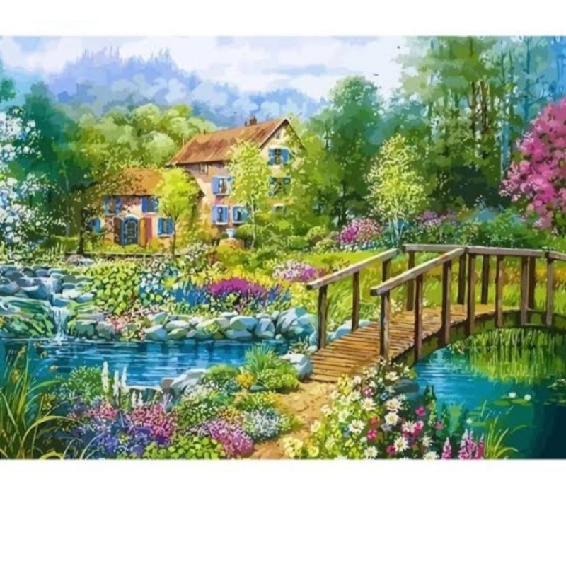 Jual paket kristik pemandangan rumah pedesaan bunga sawah danau pola ...