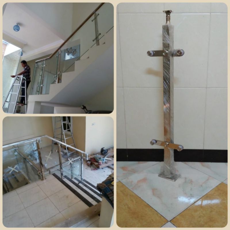 Jual Tiang railing tangga kaca minimalis / Railing kaca stainless kotak ...