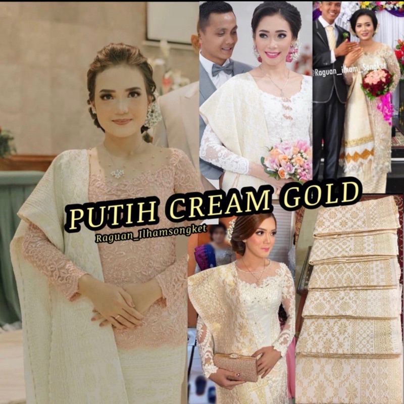 Jual Songket Lepus Gebeng Halus Best Seller Putih Cream Gold / songket tenun asli palembang ...