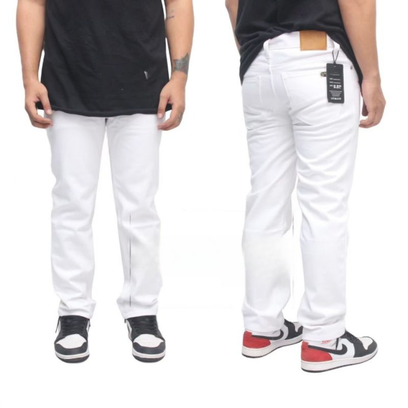 Jual CELANA JEANS STANDAR PUTIH PRIA UKURAN JUMBO CELANA PANJANG JEANS ...