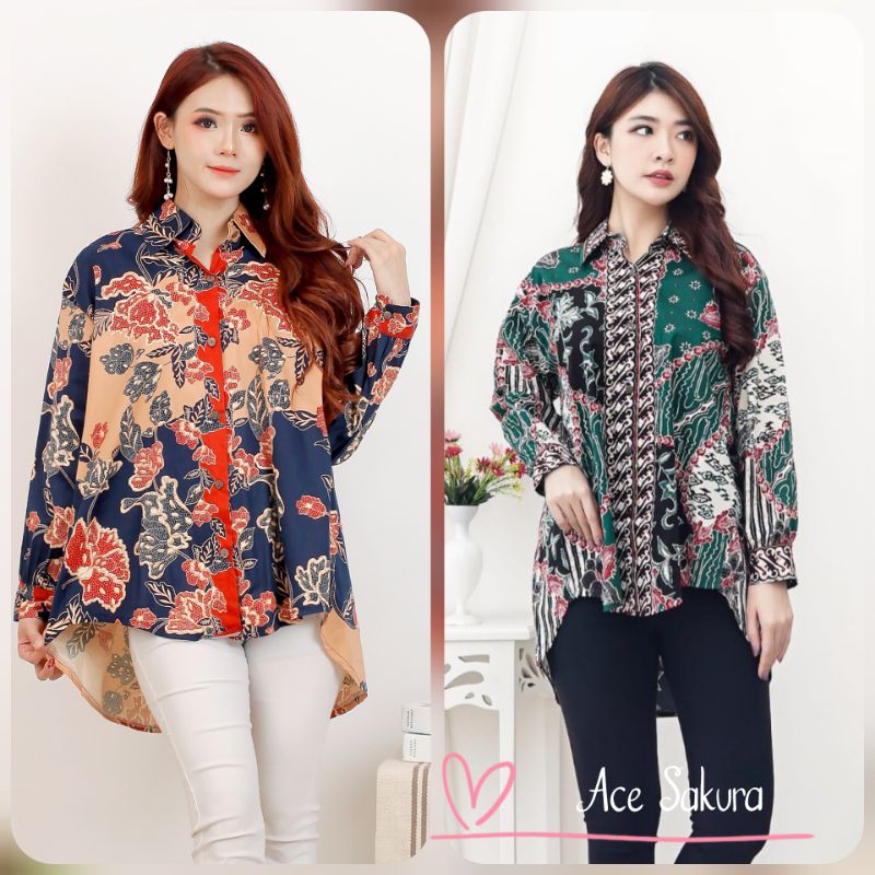 Jual BIGSIZE BLOUSE NONI BATIK MODERN XXL KEMEJA ATASAN PANJANG WANITA ...