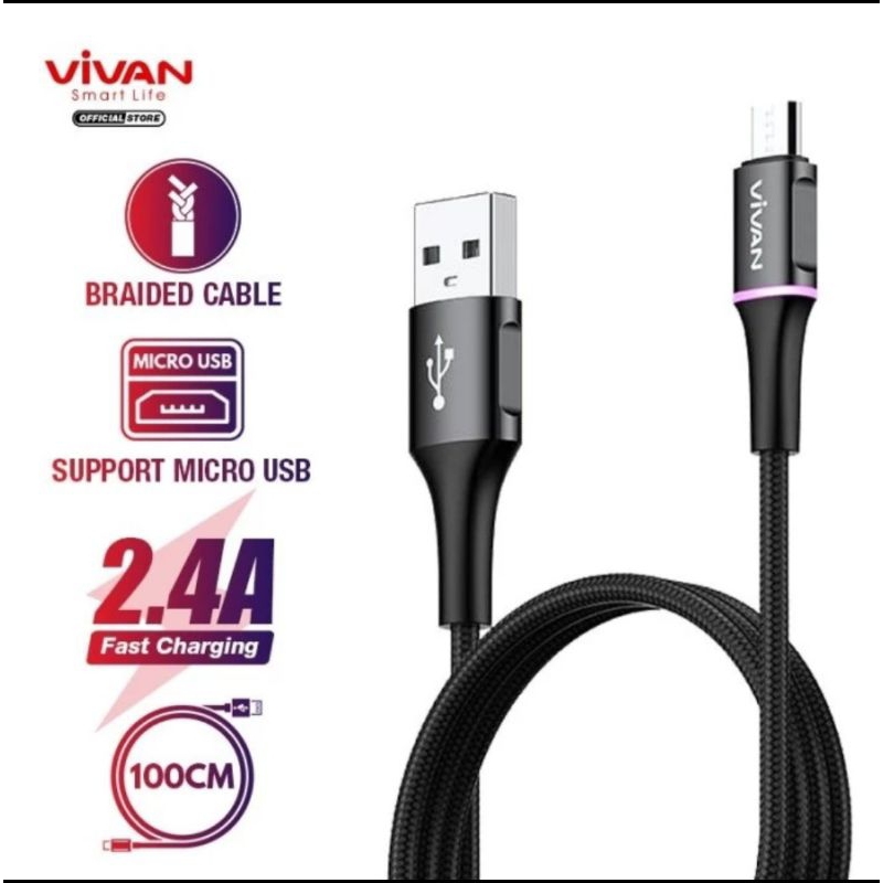 Jual VIVAN VDM100 Kabel Micro USB android 2.4A LED Light Quick Charge ...